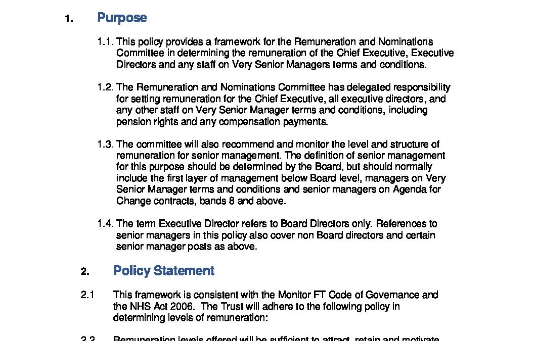 Policy for Determining the Remuneration of Senior Trust Staff | South ...